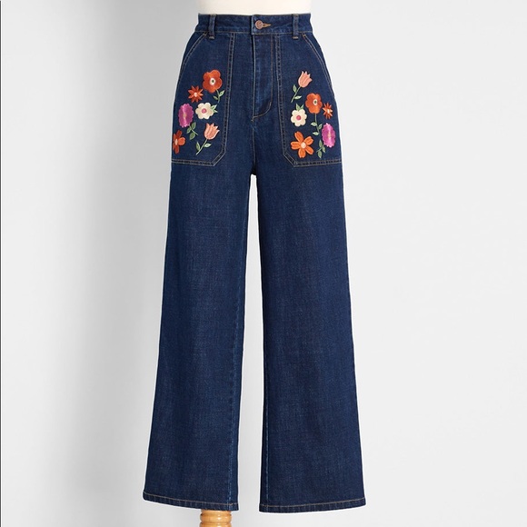 Modcloth | Jeans | Nwt Modcloth X Princess Highway Floral Embroidered ...